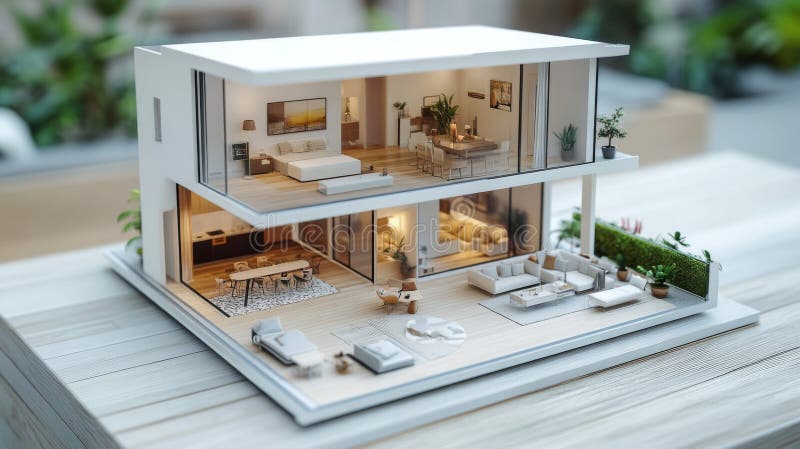 Modern Two Story House Architectural Model with Open Floor Plan Stock ...