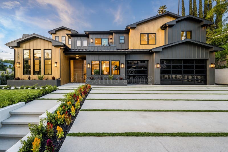 Modern Two-story House with a Backyard Editorial Image - Image of patio ...