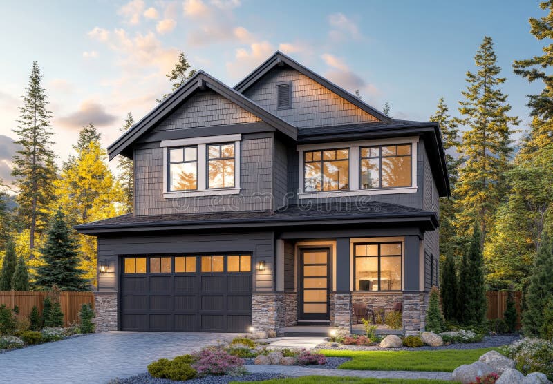 A Modern Two-story House with a Balcony and a Secure Gated Driveway is ...