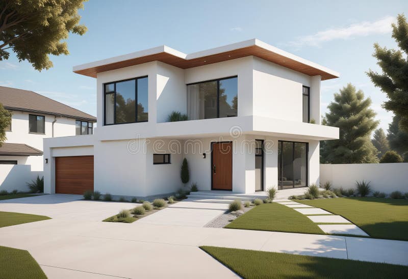 A Modern Two-story House with Clean Lines Stock Illustration ...