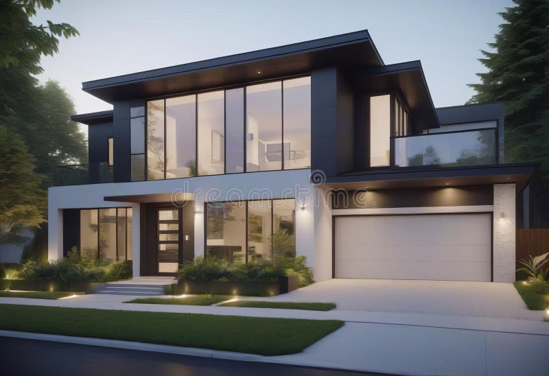 A Modern Two-story House with Clean Lines Stock Illustration ...