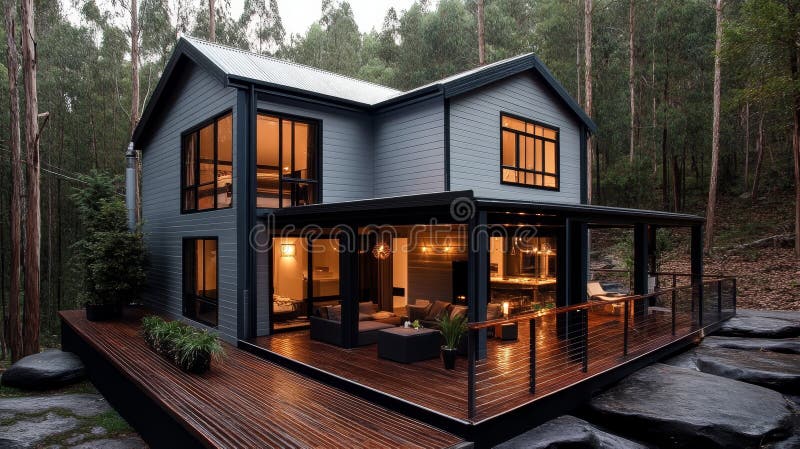 Modern Two-Story House with Expansive Deck, Nestled in a Tranquil ...