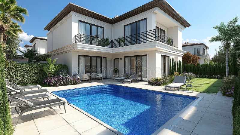 Modern Two-story House with Pool and Patio. Luxurious Villa Design ...