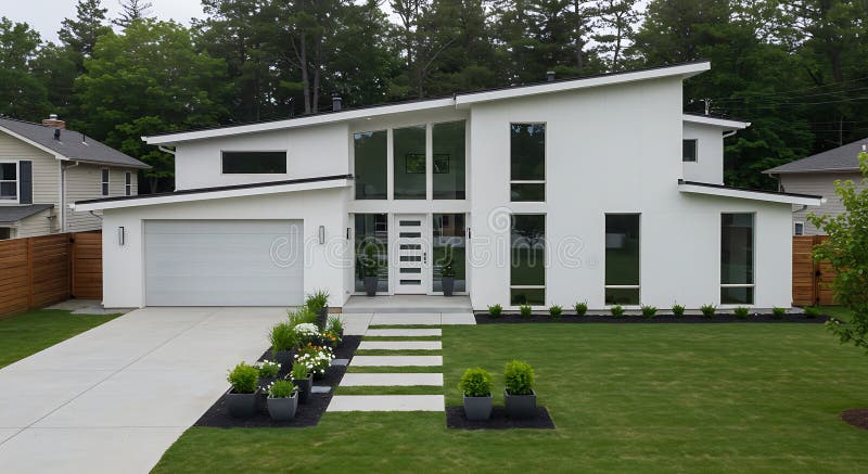 Modern Two-story House with Sleek, Minimalist Design. White Exterior ...