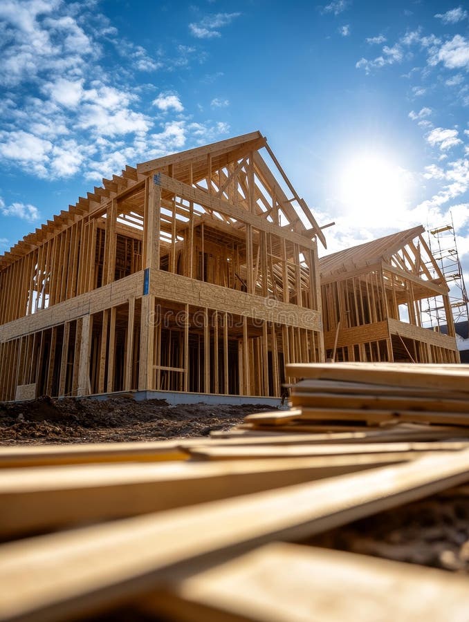 Modern Twostory House Under Construction with Wood Framing Showcasing ...