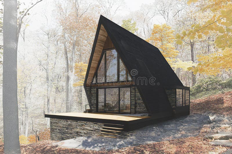 Modern Two Story Triangular Cabin Blends into Tranquil Woods with ...