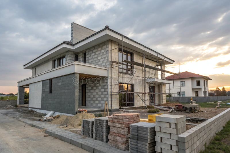 Under Construction House with Modern Design in Progress Stock ...