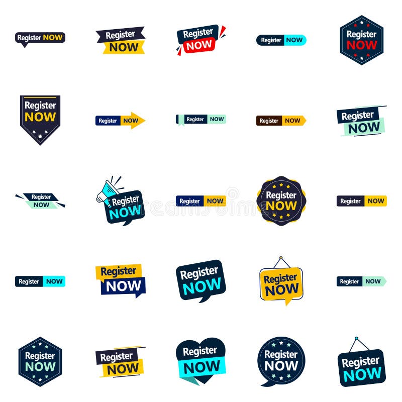 25 Modern Typographic Designs for Register Now Stock Vector ...