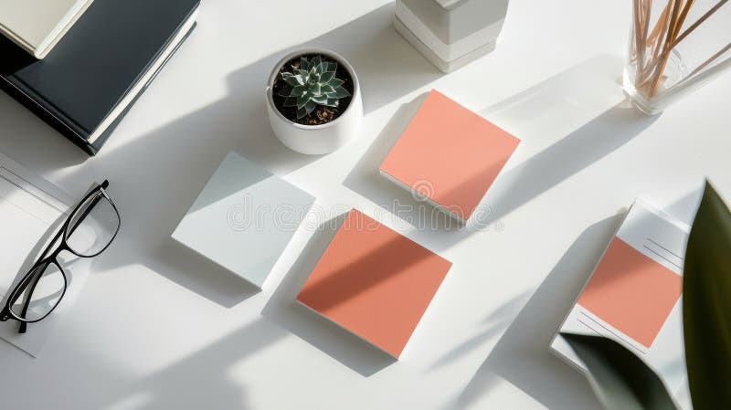 Modern Typography Stickers Stack on White Desk for Minimalistic Design ...