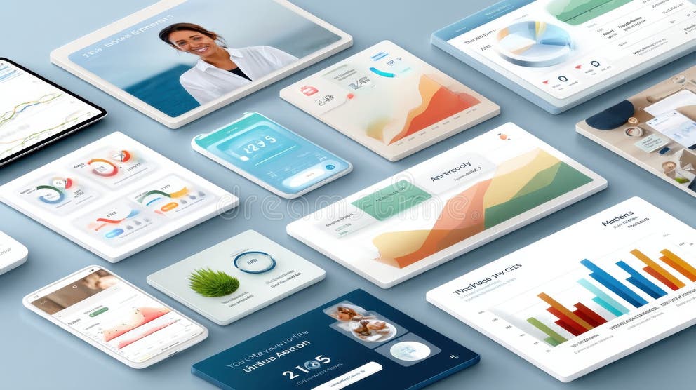 Modern UI Dashboard Design Mockups Featuring Data Visualization and Analytics Stock Photo ...