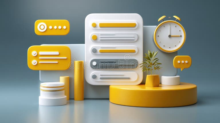 Modern UI Design Elements Yellow and Gray Theme Productivity App Clock ...