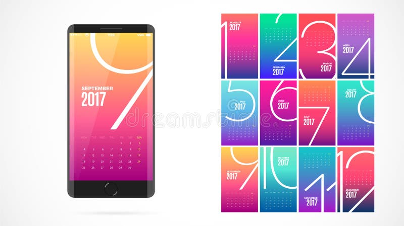 Modern UI Screen Design. Color Calendar for the Year 2017 Stock Vector ...
