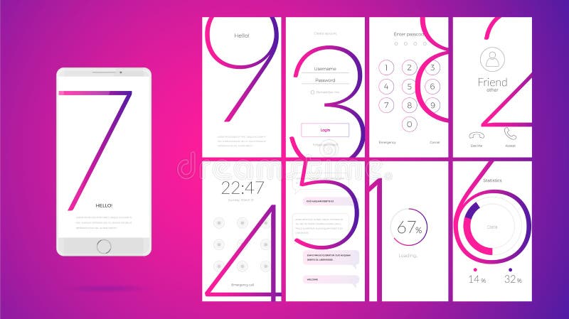 Modern UI Screen Design for Mobile App with Web Icons. Stock Vector ...