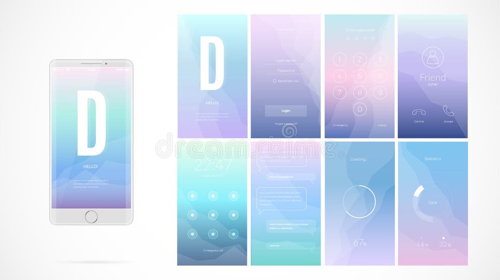 Modern UI Screen Design for Mobile App with Web Icons. Stock Vector ...