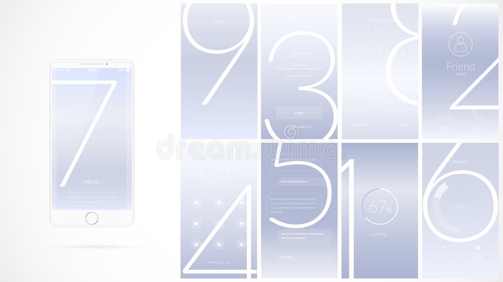Modern UI Screen Design for Mobile App with Web Icons. Stock Vector ...