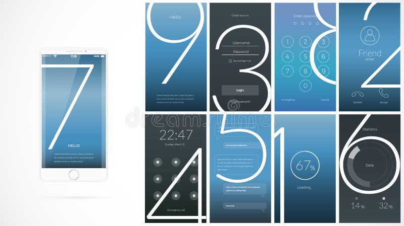 Modern Ui Screen Design For Mobile App With Web Icons Stock Vector Illustration Of Isolated