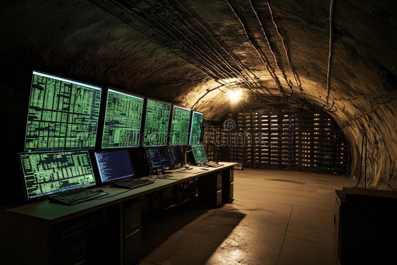 Underground Military Bunker with Glowing Monitors and Advanced ...