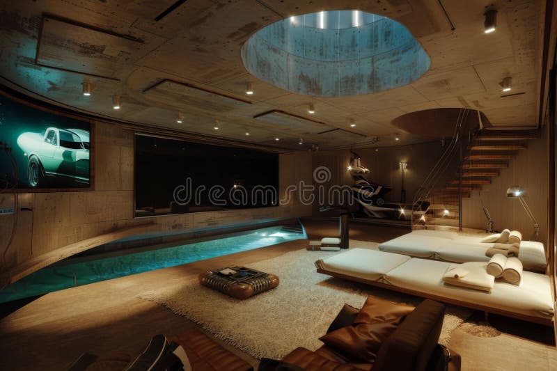 Modern Underground Bunker Interior with a Stylish Living Room. Stock ...
