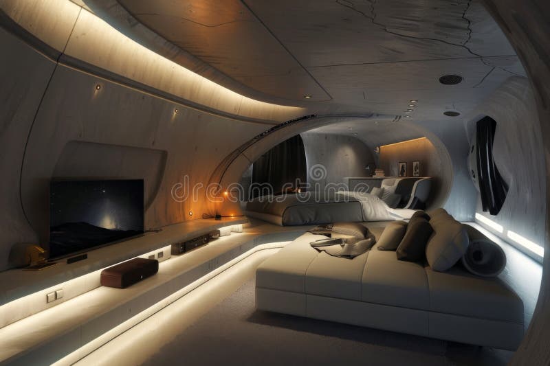 Modern Underground Bunker Interior with a Stylish Living Room. Stock ...
