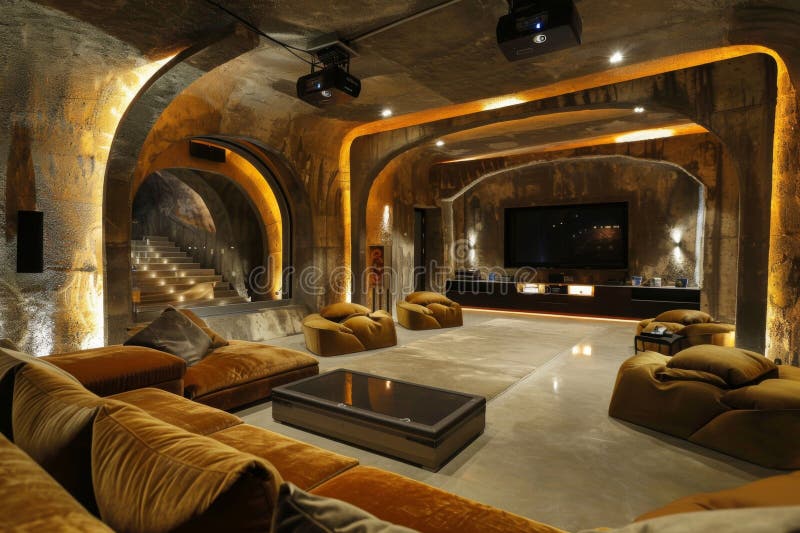 Modern Underground Bunker Interior with a Stylish Living Room. Stock ...