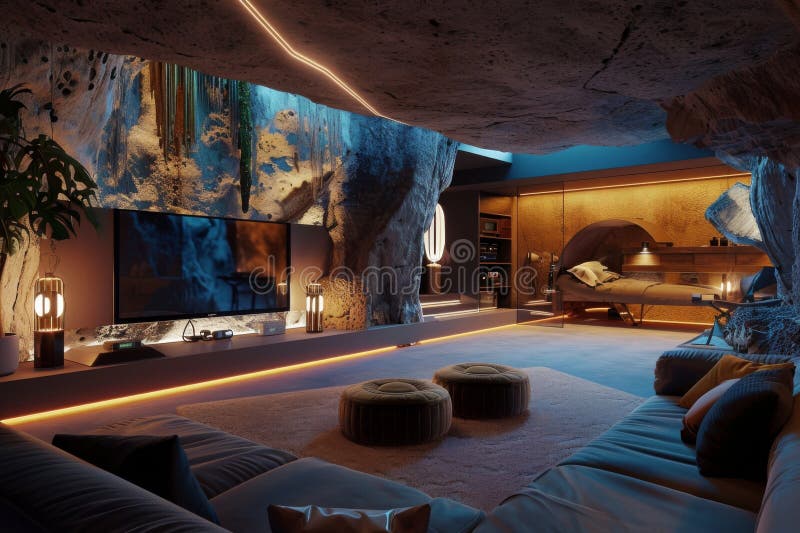 Modern Underground Bunker Interior with a Stylish Living Room. Stock ...