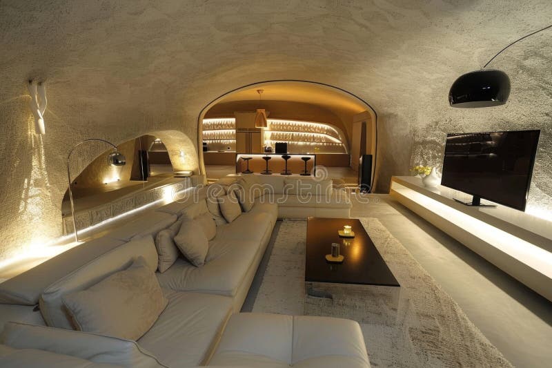Modern Underground Bunker Interior with a Stylish Living Room. Stock ...