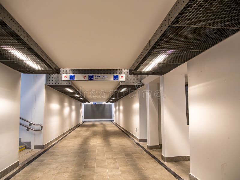 Modern Underground Corridor with Directional Signs Editorial Image ...