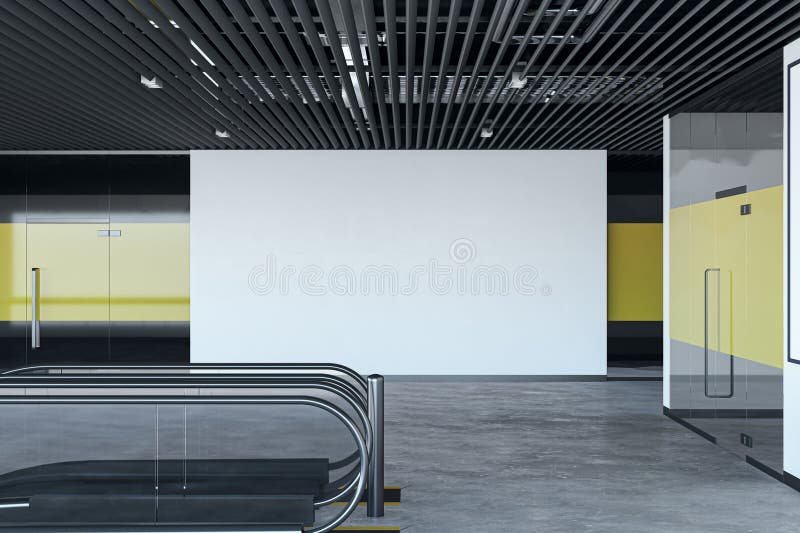 Modern Underground Interior with Escalator and Mock Up Place on Wall ...