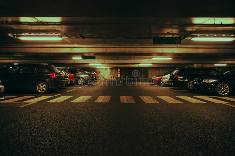 Underground Parking with Cars Stock Image - Image of dramatic ...