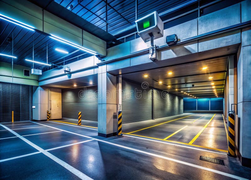 Modern Underground Parking Garage Entrance with Advanced CCTV ...