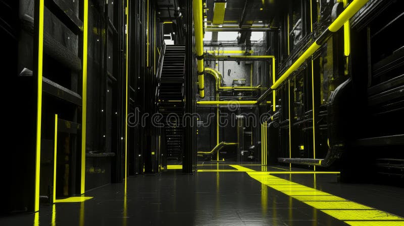 Modern Underground Parking Garage with Yellow Neon Lights Stock ...