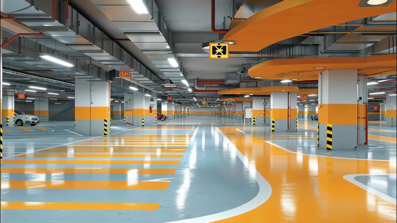 Modern Underground Parking Transition with Bright Lighting and Clear ...