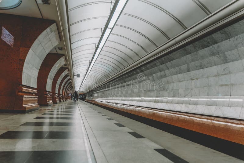 Underground Subway Station. Abstract Perspective View on Long Platform ...