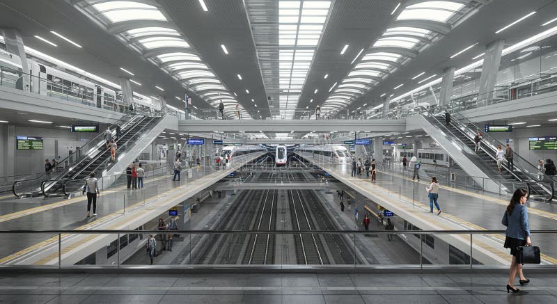 Modern Underground Train Station with High Ceilings and Expansive ...
