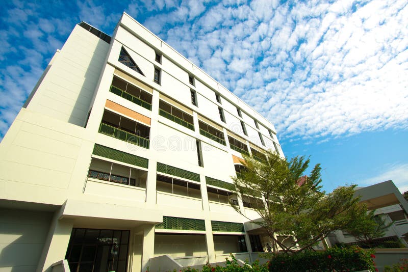 Modern University Building and Blue Sky and Tiny Cloud with Office ...
