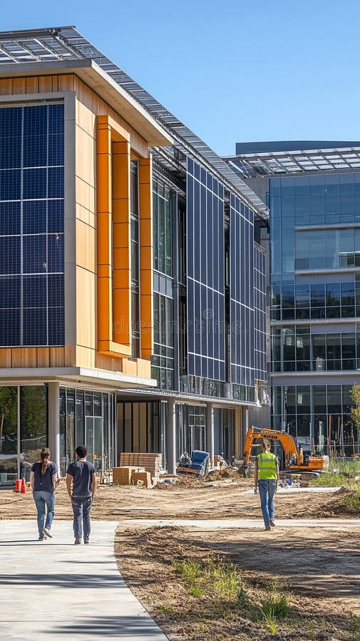 Modern University Campus Under Construction with Solar Energy Features ...