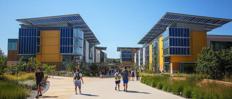Modern University Campus Under Construction with Solar Energy Features ...