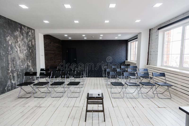 Modern University Group Study Room with White Desk and Chairs Stock ...