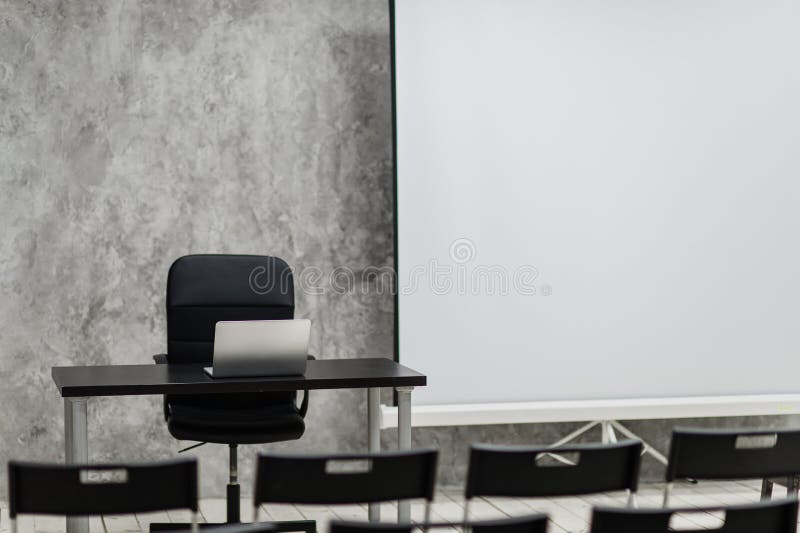 Modern University Group Study Room with White Desk and Chairs Stock ...