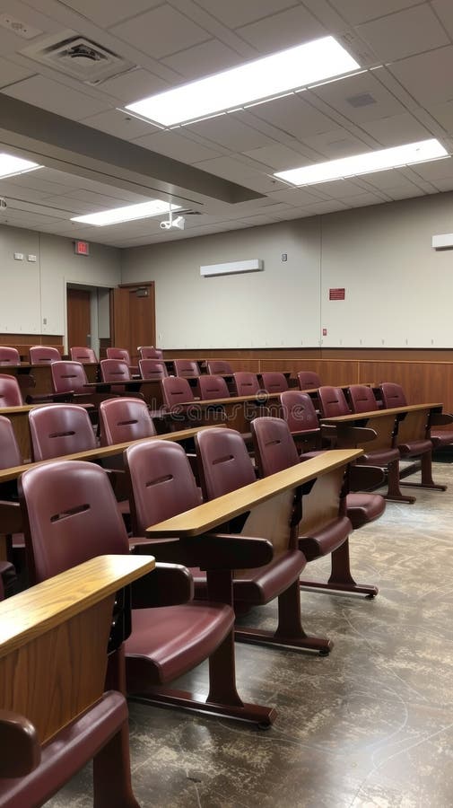 Modern University Lecture Hall with Rows of Empty Seats and Wooden ...