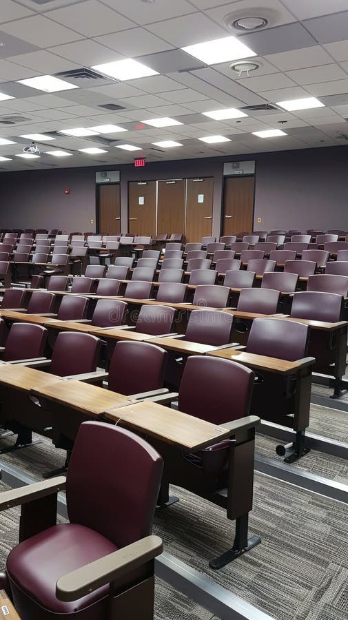 Modern University Lecture Hall with Rows of Empty Seats and Wooden ...