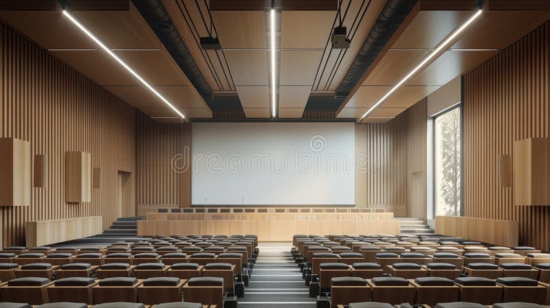 Modern University Lecture Hall with Rows of Seats and a Projector ...