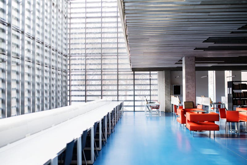 Modern University Library with Glass Walls. Stock Photo - Image of ...