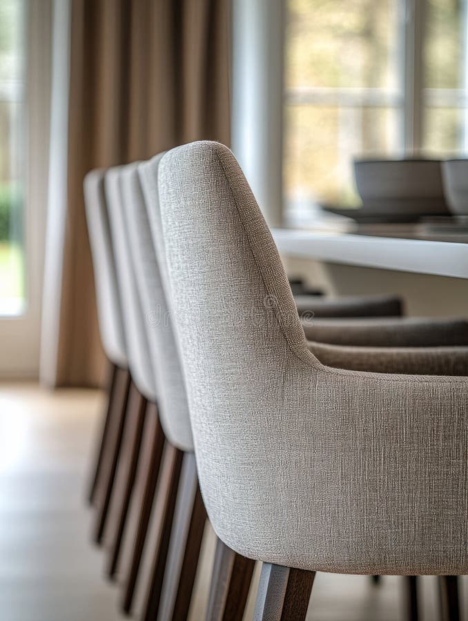 Modern Upholstered Dining Chairs in Elegant Interior. Stock Photo ...