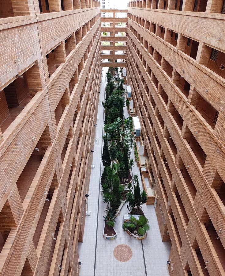 Modern Urbam Architecture from Red Bricks. Building in Perspective Top ...