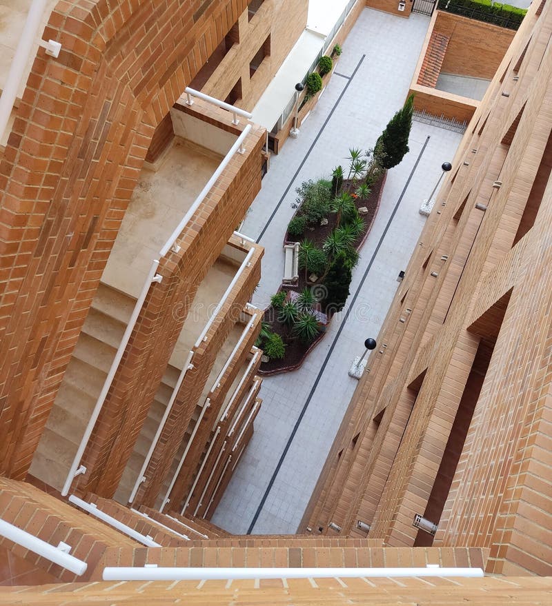 Modern Urbam Architecture from Red Bricks. Building in Perspective Top ...