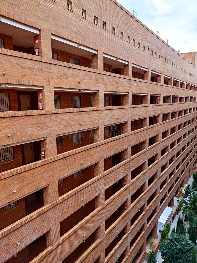 Modern Urbam Architecture from Red Bricks. Building in Perspective View ...