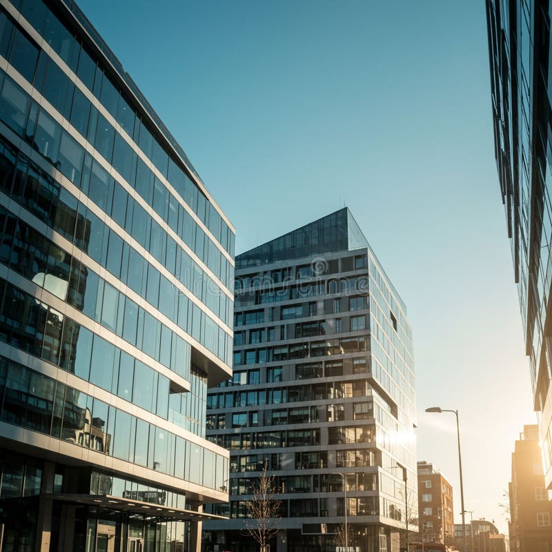 Modern Urban Architecture with Angular Glass Buildings Reflecting the ...