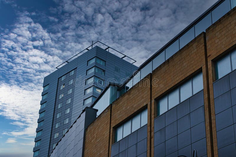Modern Urban Architecture with Blue Sky and Clouds in Leeds, UK Stock ...