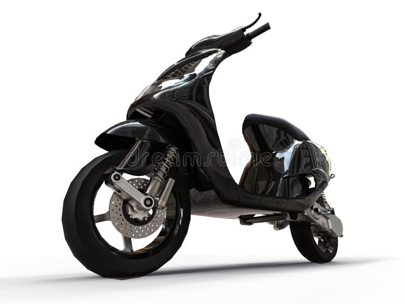 Modern Urban Black Moped on a White Background. 3d Illustration. Stock ...